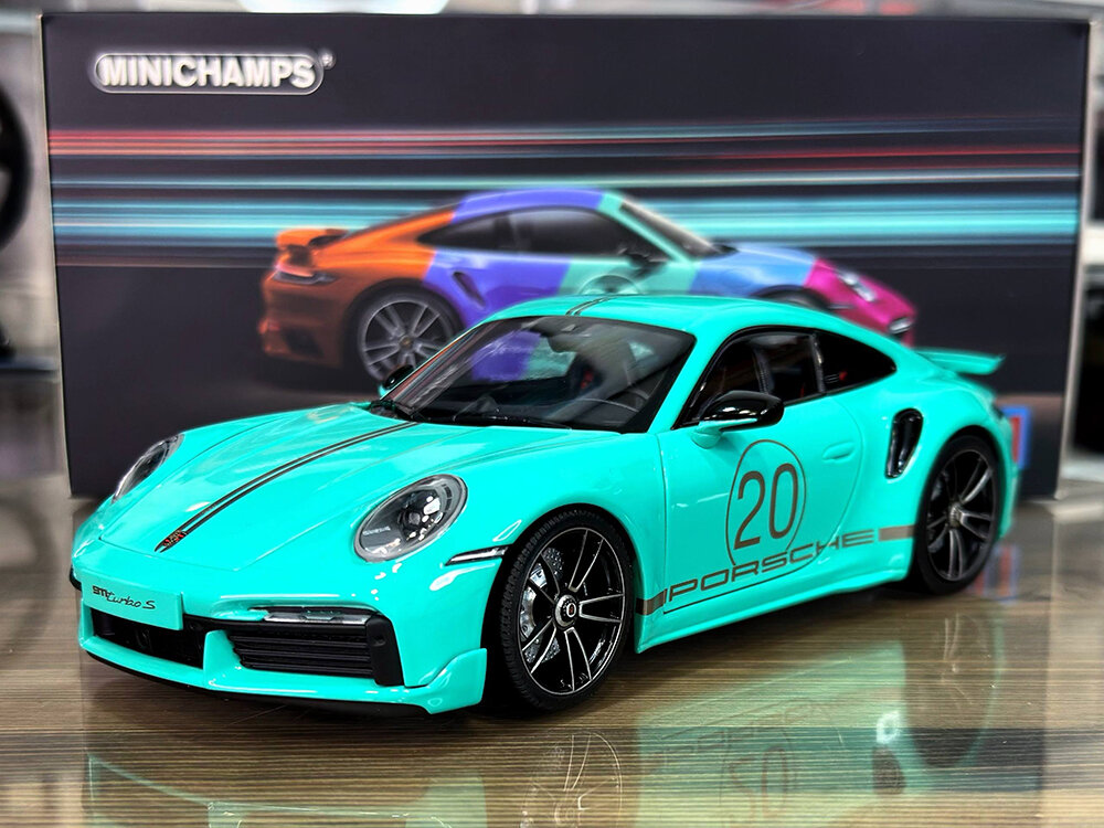 Модель коллекционная MINICHAMPS Porsche 911 (992) turbo s sport design 2023 mint-green / порше 911 турбо