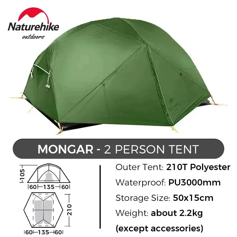 Палатка для походов Naturehike Mongar на 2 человека 210T