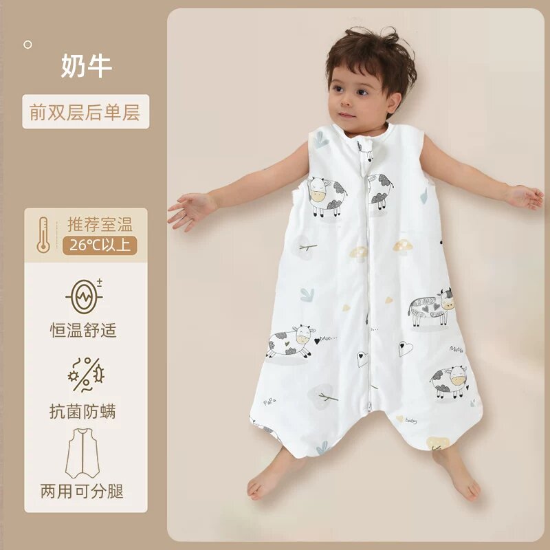 Детский сонный мешок с милым рисунком коровы, двухсторонний дизайн, передняя двойной слой, задняя одинарный слой, длина