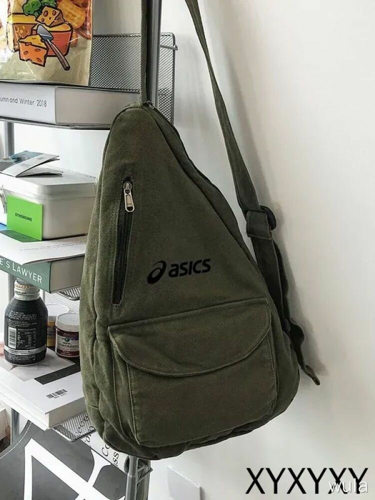 Сумка-кроссбоди ASICS военный зелёный, тканевая, с карманами, для активного отдыха