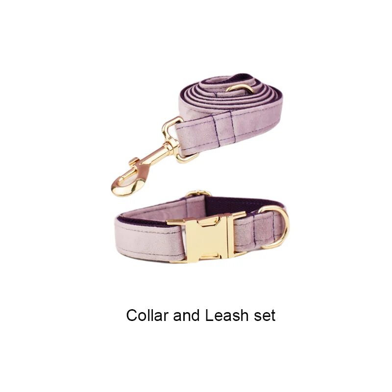 Бархатный ошейник и поводок для собак Deep Purple Velvet Powder с S, collar and leash set