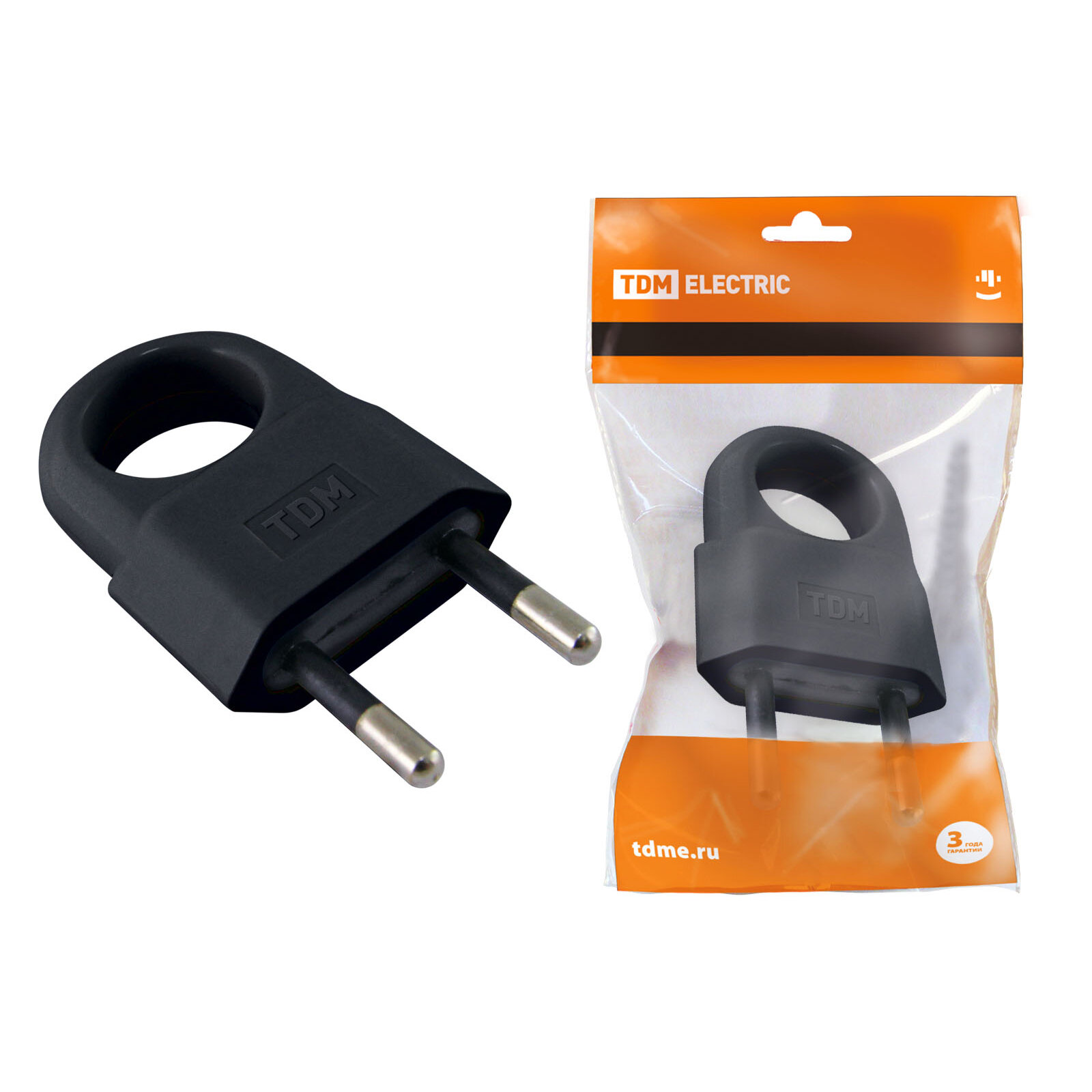 Вилка б/з с кольцом черная 10А 250В (евровилка CEE 7/16), TDM SQ1806-0190 (1 шт.)