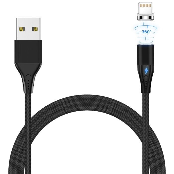 Дата-кабель USB с разъемом 8-pin для Apple 2м, Jet.A JA-DC48 черный (опл, USB/lightning, Magnet, QC)