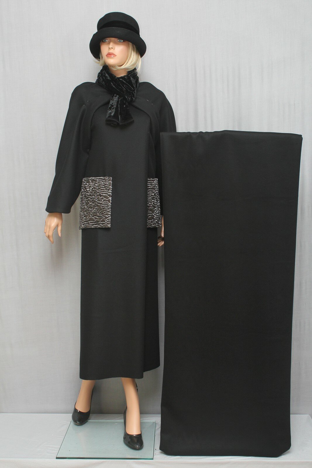 Ткань пальтовая чёрная, ш152см, 0,5 м