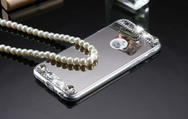 Чехол на айфон iPhone 7 / 8 зеркальный со стразами серебристый