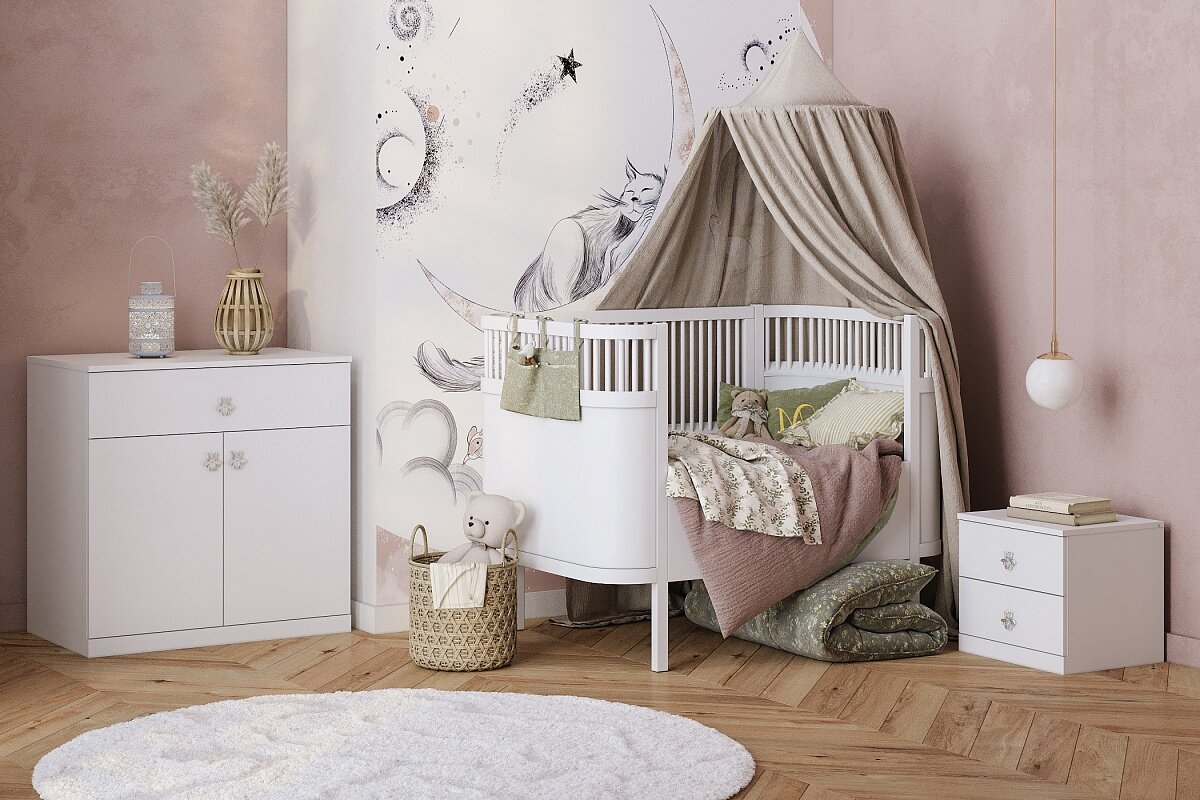 Детская стенка МебельЛэнд24 Скарабей - 3 МДФ Белый 125x52x80 с тумбой с комодом