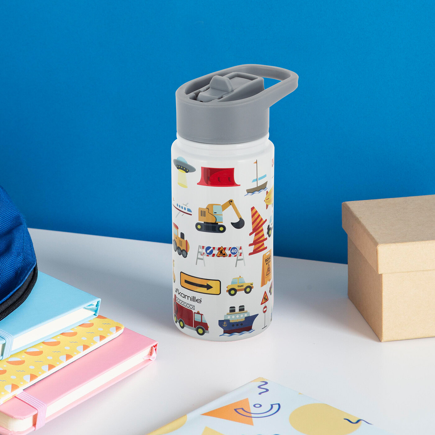 Термос детский 480 мл. с трубочкой Kamille KM 2162 с 3D рисунком (2162 / белый)