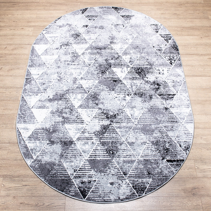 Ковер, Овал, Серый, Белый, Черный, Современный, Абстрактный, на пол, в гостиную, спальню, в ассортименте (150 см. на 300 см.)