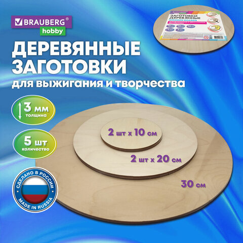 Заготовки для творчества Brauberg деревянные, круглые, 5 шт, диаметр: 10-20-30 см, HOBBY, 665314