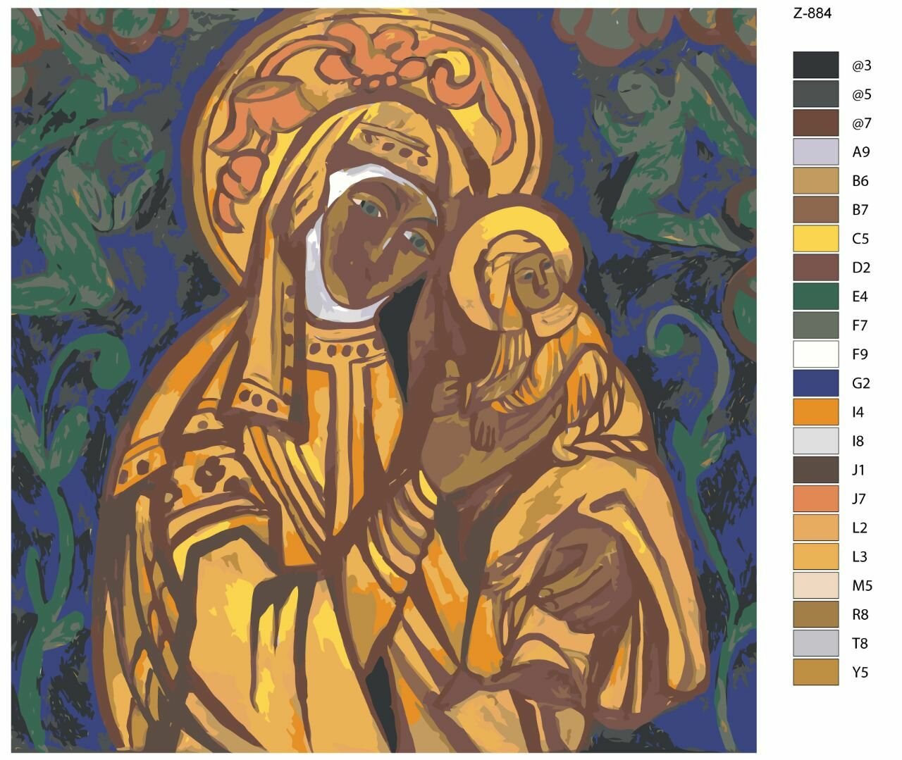 Картина по номерам Z-884 "Репродукция картины - Богоматерь с младенцем. Художник Наталья Гончарова" 70x70 см