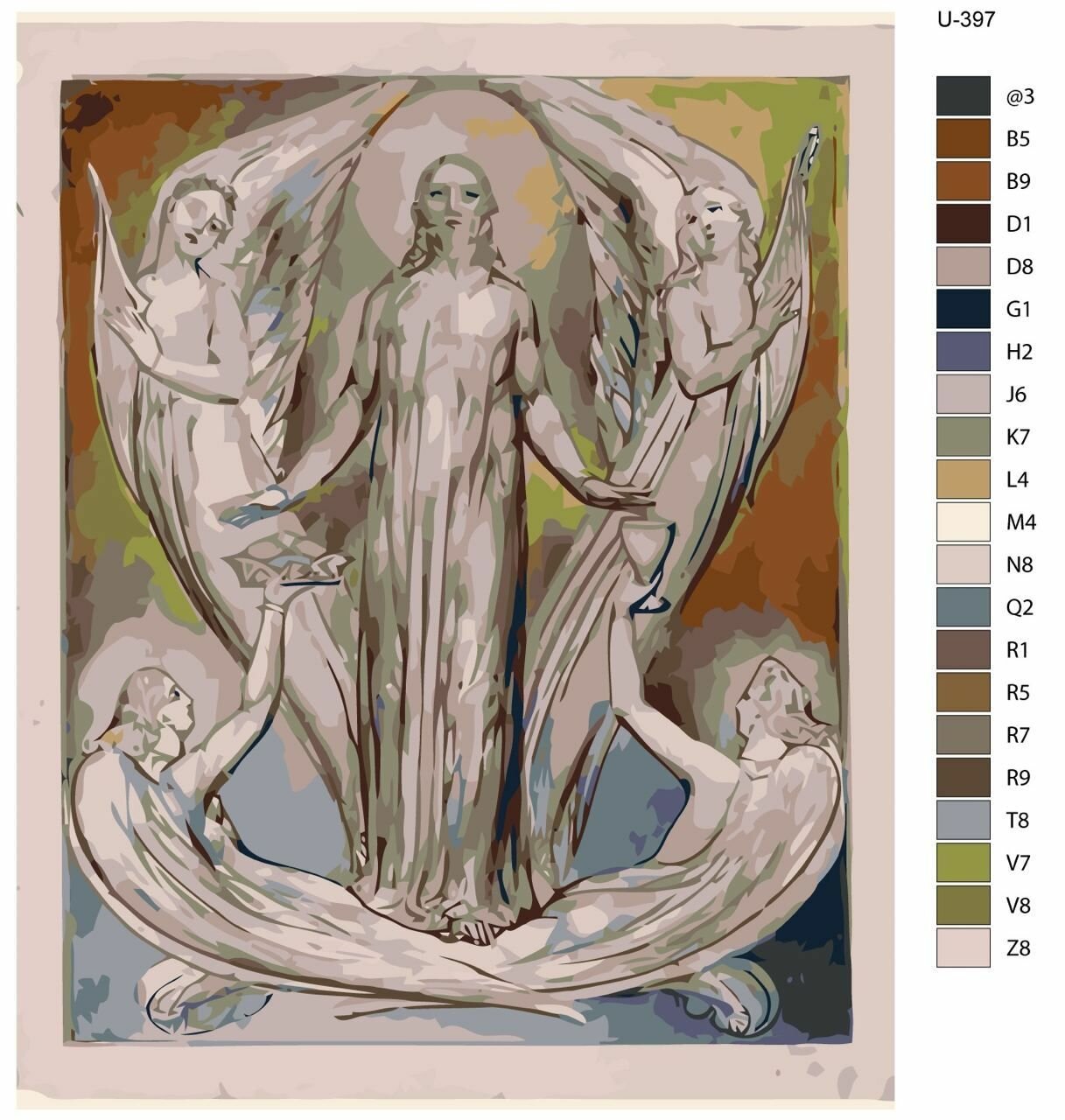 Картина по номерам U-397 "Художник Уильям Блейк. Репродукция картины - Ангелы прислуживают Христу" 70x90 см