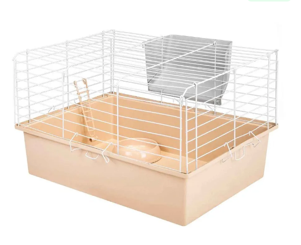 Клетка для кроликов, хорьков и морских свинок Homepet №1 с наполнением миска, 2 кормушки, бежево-белая, 58 см х 40 см х 34 см, шаг прута 25 мм