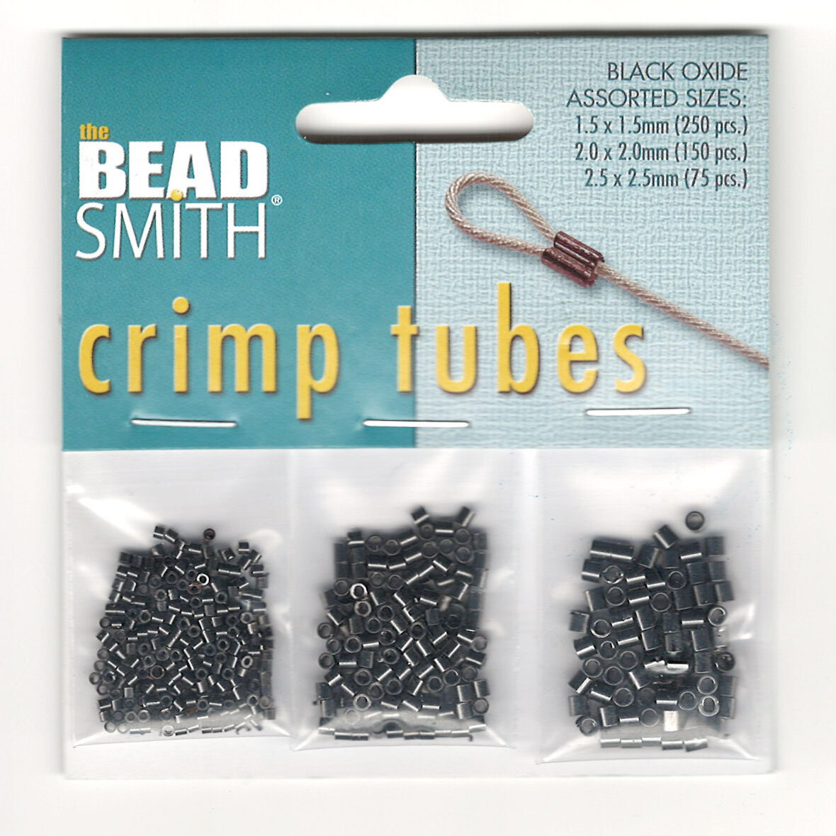 Кримпы 1.5-2.5мм, микс размеров, Bead Smith, трубочки, базовый материал - латунь, вороненая сталь, 475 шт.