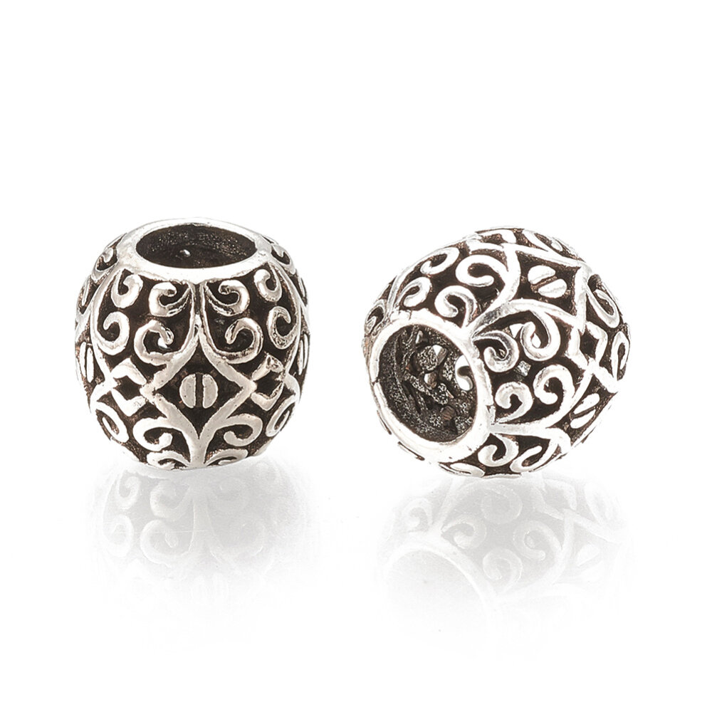 Бусина металлическая, 11х10мм, с резными завитками, базовый материал - цинковый сплав, стиль тибетское серебро, 2 шт.