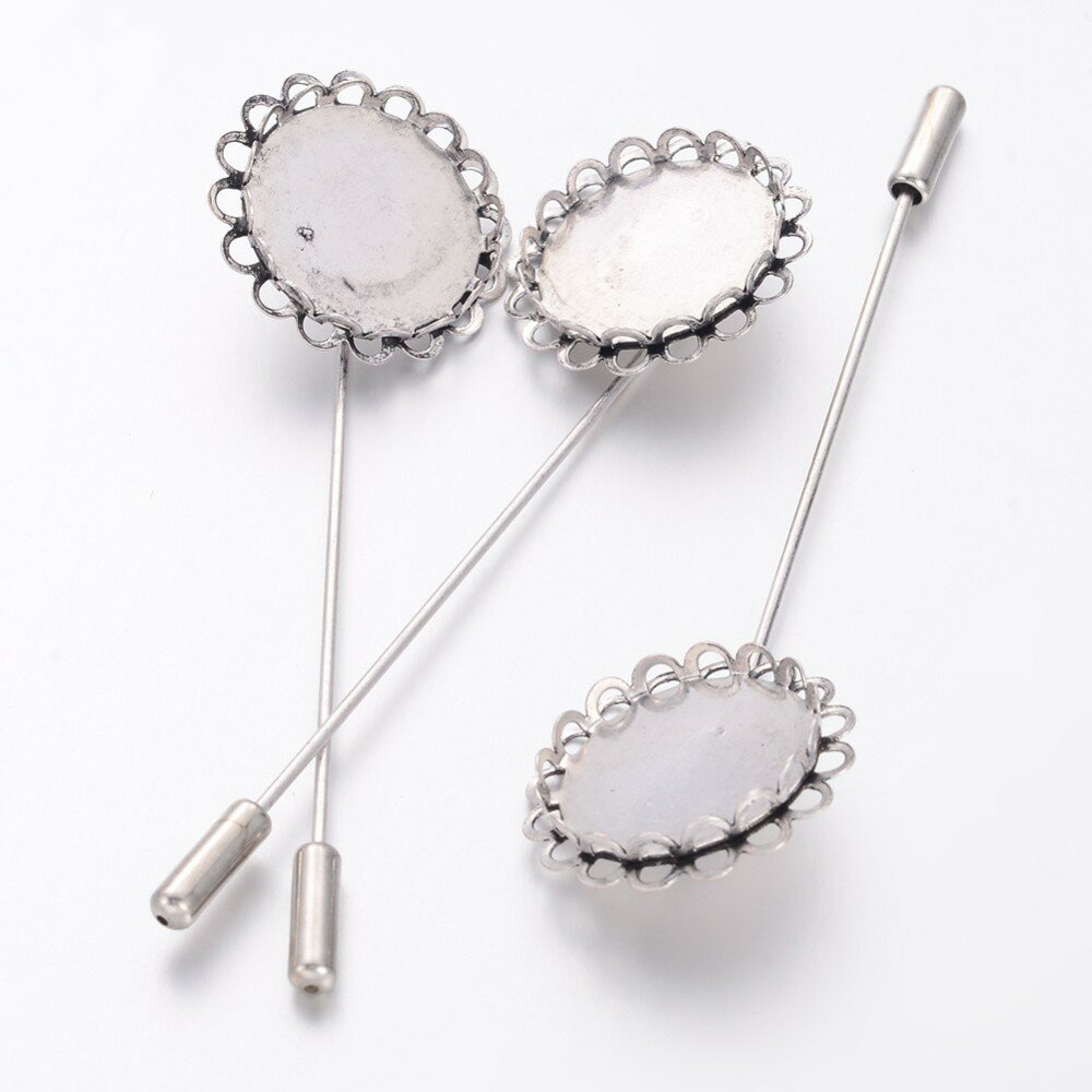 Основа для булавки-броши, 87мм, с рамкой 24мм (внутренний размер 20мм), базовый материал - латунь, стального цвета с чернением, 5 шт.