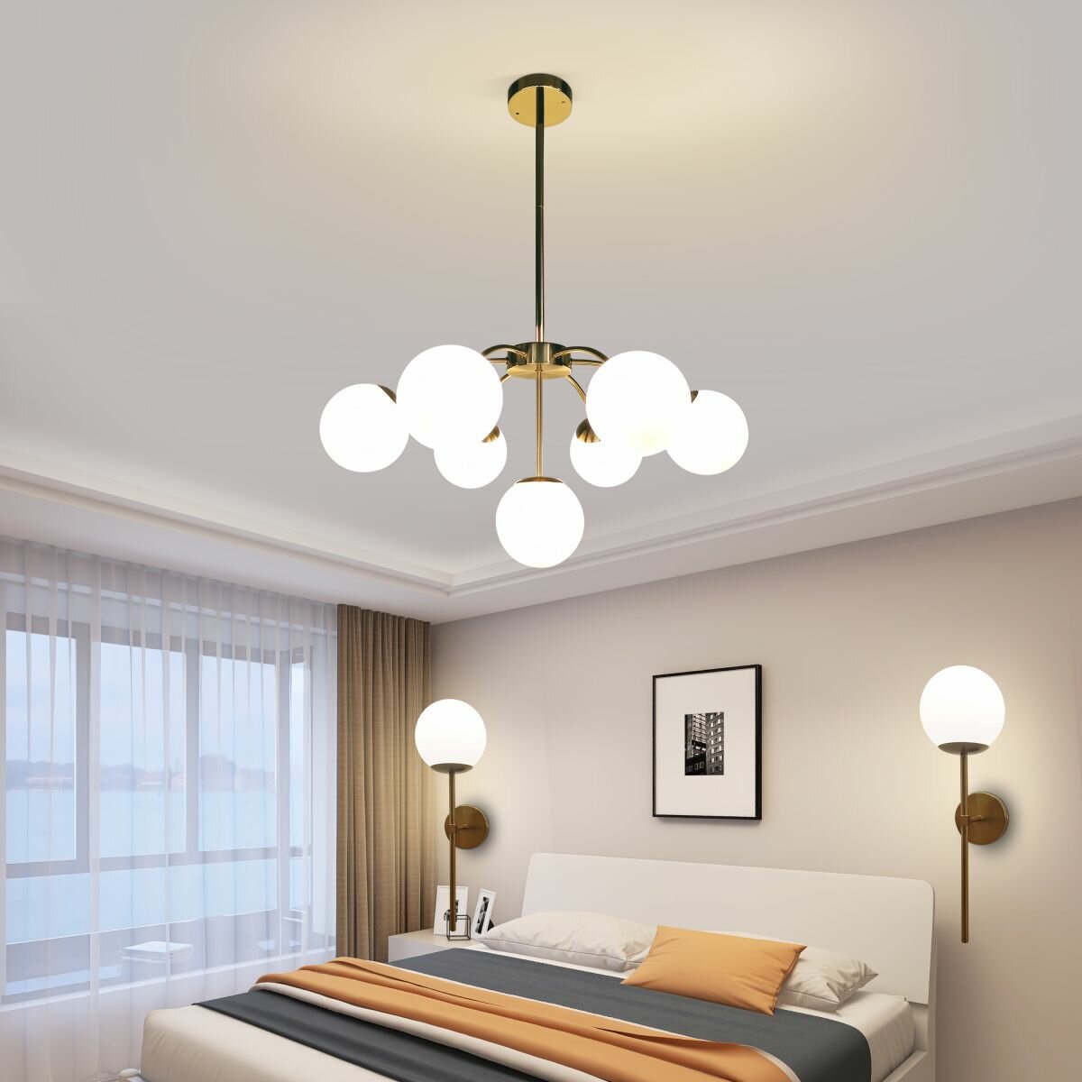 Люстра подвесная на потолок шар стекло (0058-6+1 ), LUCETY, площадь освещения 18 кв. м.