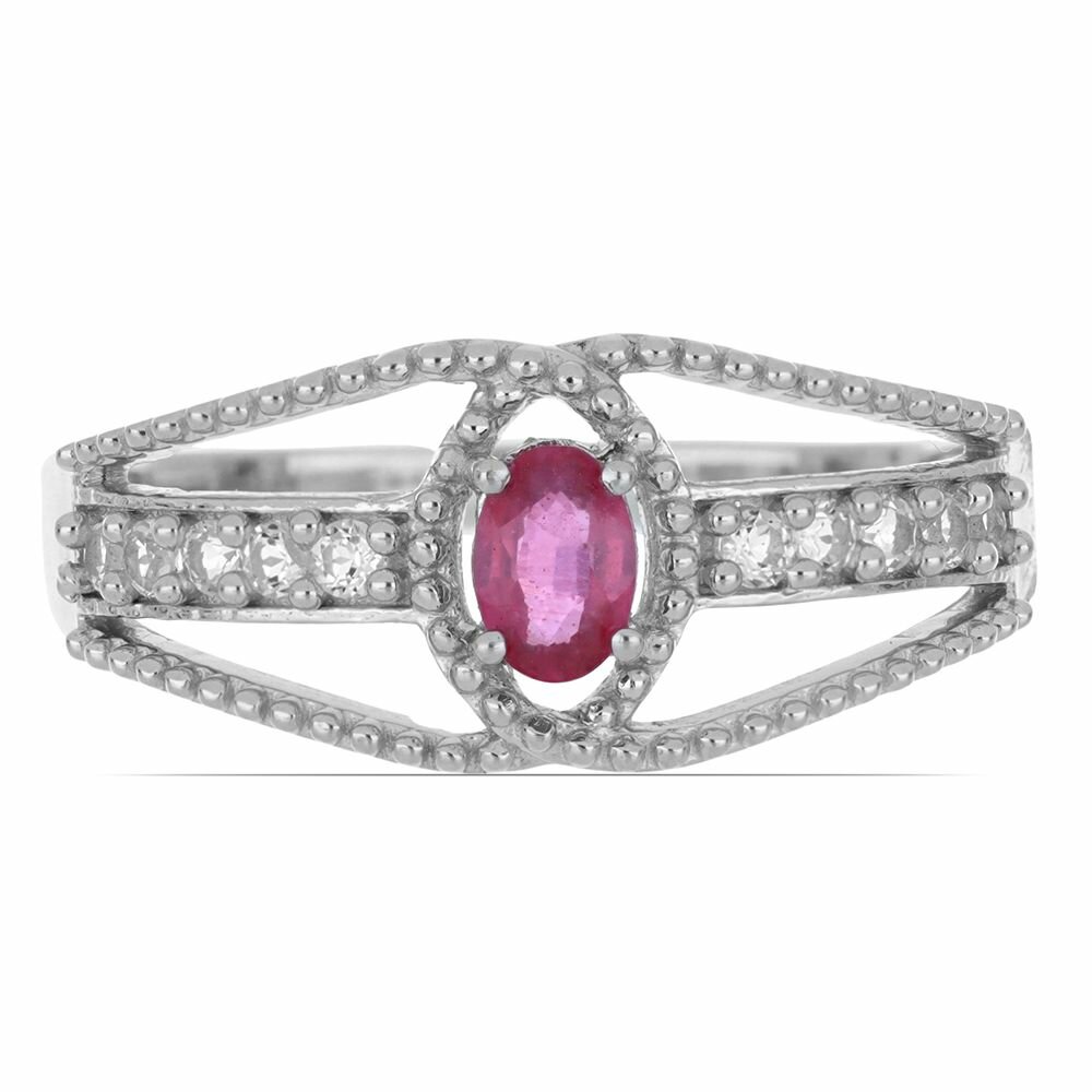 Кольцо тонкое, серебро, 925 проба, родирование, рубин, топаз