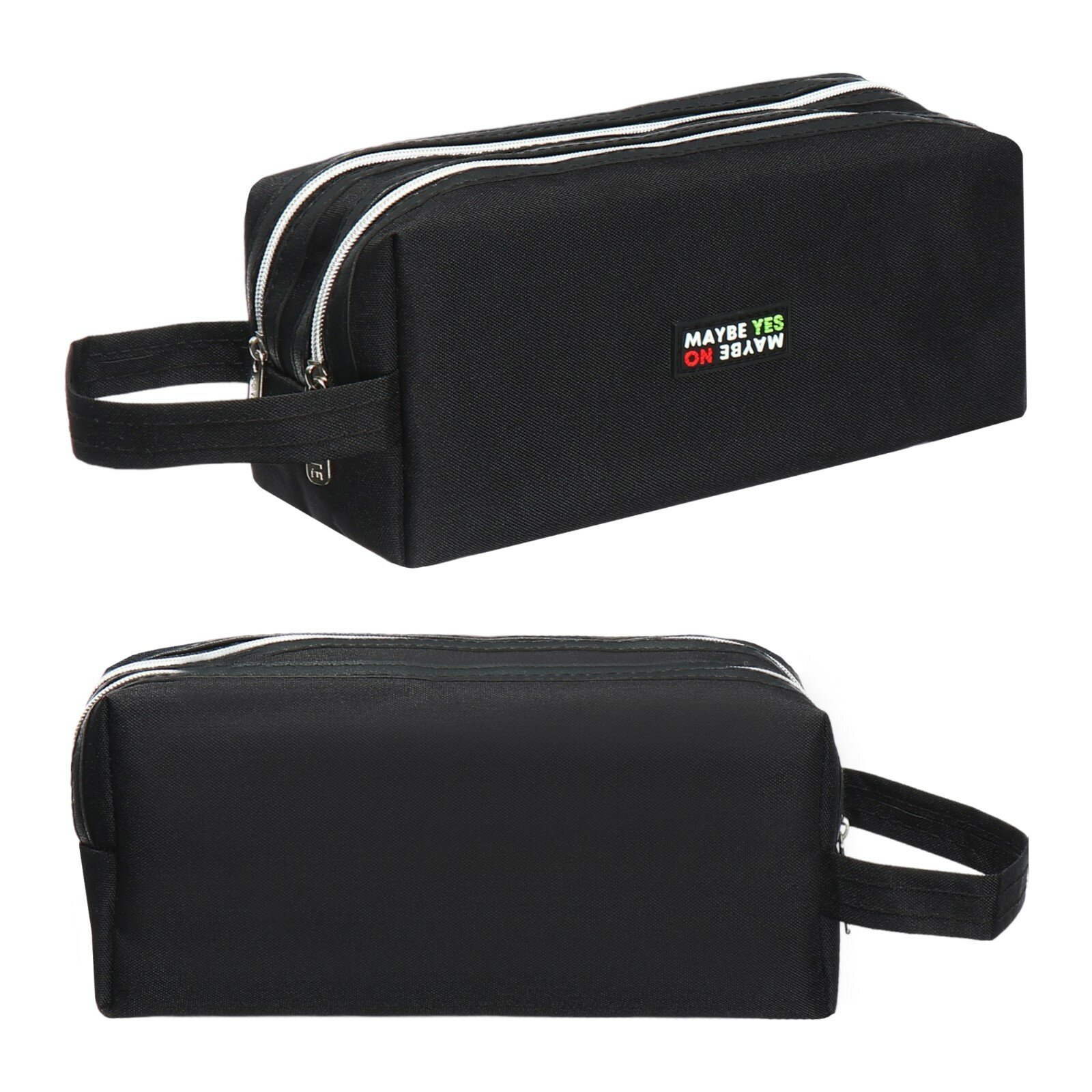 Пенал deVENTE May Be YES, мягкий, 2 отделения, 22 х 10 х9 см, объёмный, текстильный с ручкой, черный