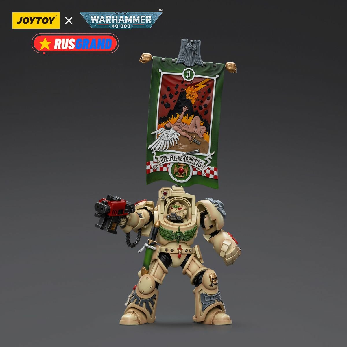 Фигурка Подвижная JOYTOY Warhammer 40000 Dark Angels Deathwing Ancient with Company Banner -J