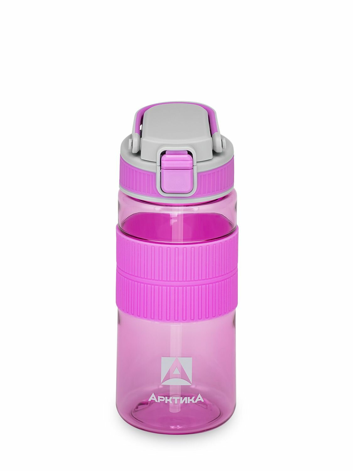 Лавандовая тритановая бутылка с манжетом и питьевой трубочкой на 0.55л