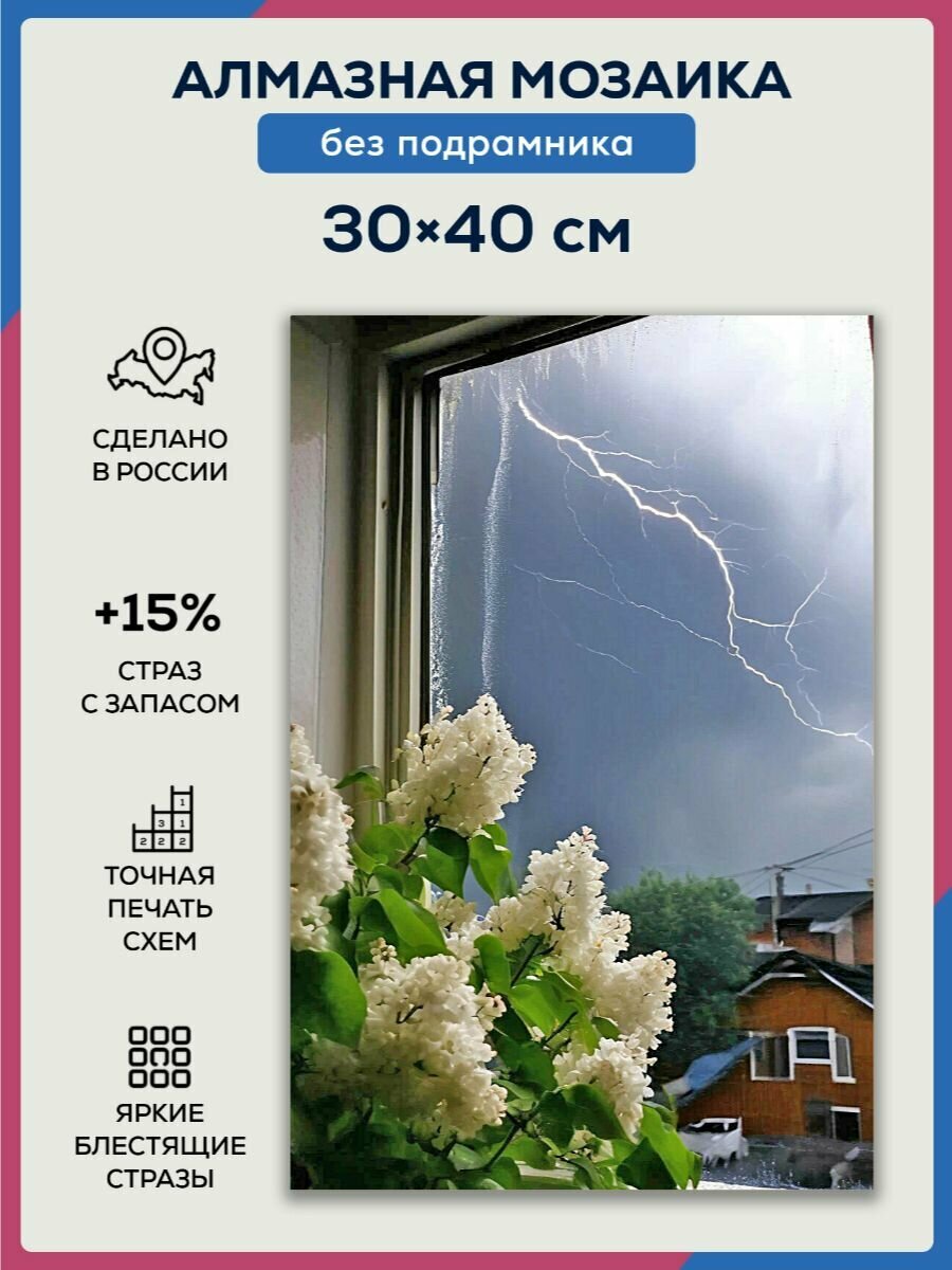 Алмазная мозаика 30x40 Сирень и молния без подрамника