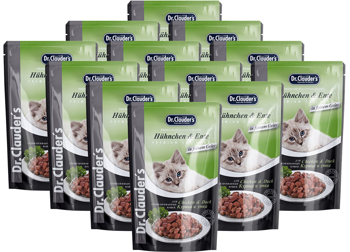 DR. CLAUDER’S для взрослых кастриров котов и стерил кошек с курицей и уткой в желе пауч 85 гр NEW 85 гр х 12 шт