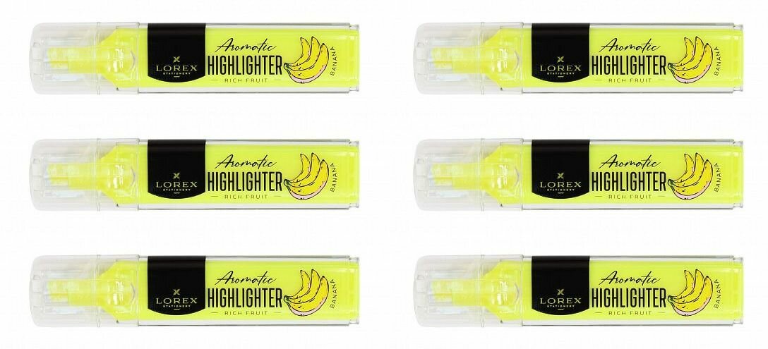 Lorex Маркер текстовый Aromatic 1-3,5 мм, желтый неоновый, скошенный, прозрачный корпус, 6 шт