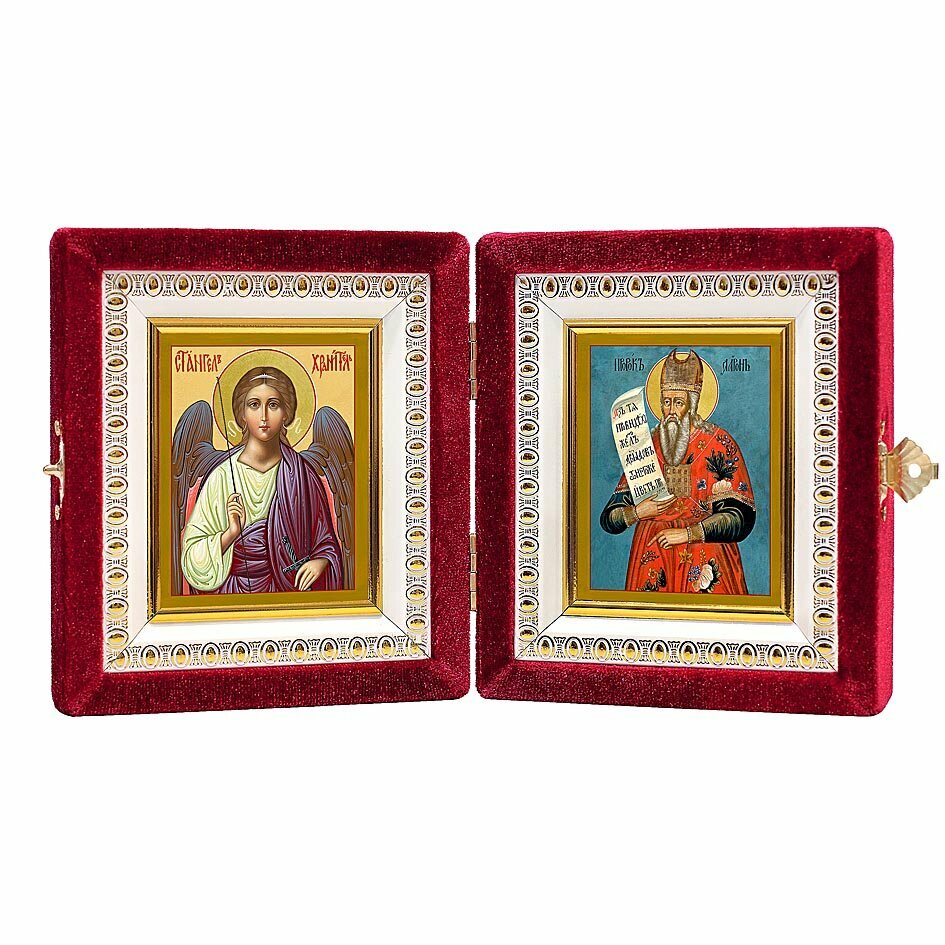 Складень именной "Святой Аарон Первосвященник - Ангел Хранитель", размер ликов 6*7,5 см