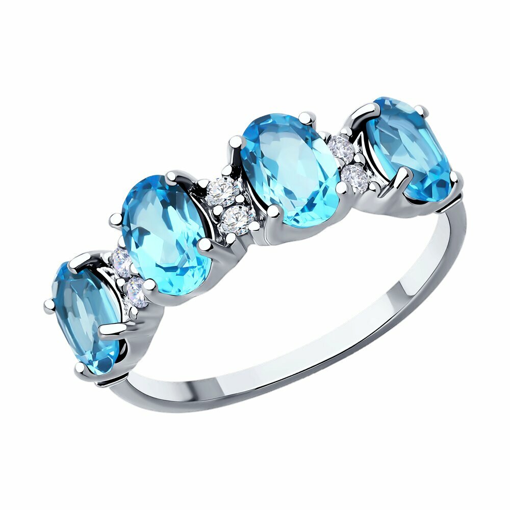 Кольцо, серебро, 925 проба, родирование, топаз, фианит