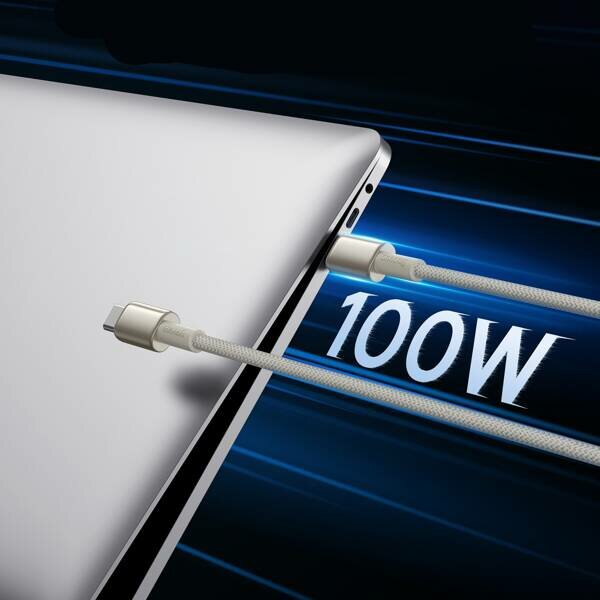 Кабель для быстрой зарядки BASEUS Tungsten Gold E-marker Chip, Type-C to Type-C, 100 Ватт, 1 м, Титановое золото