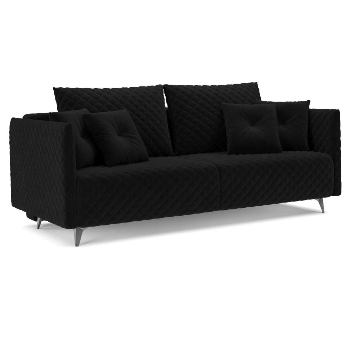 Диван Сток Диванов Нави, черный велюр, механизм пантограф, на ножках