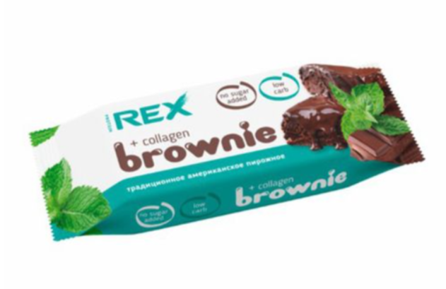 Пирожное Proteinrex Брауни, протеиновое Мятное с коллагеном, 50 гр