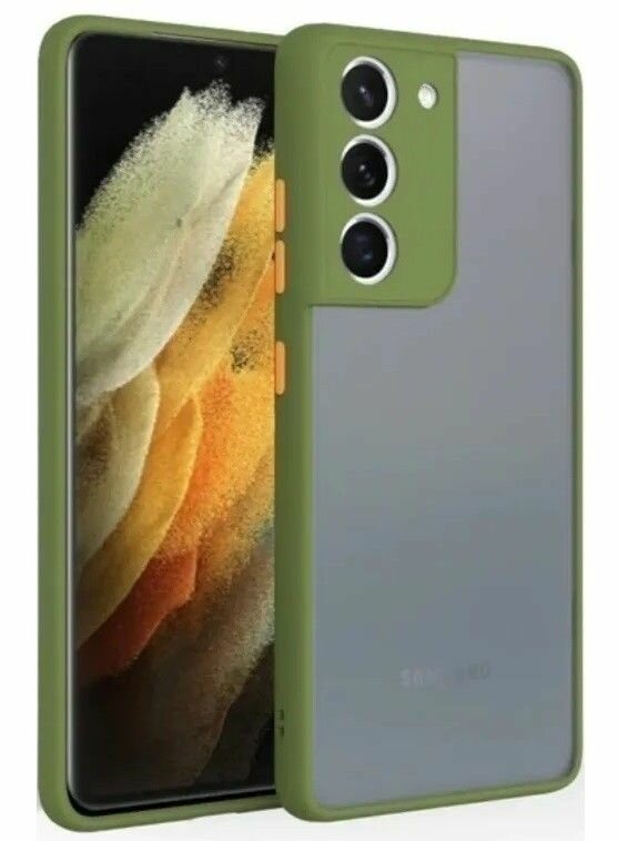 Чехол на Samsung Galaxy S22 пластиковый матовый с силиконовой окантовкой хаки