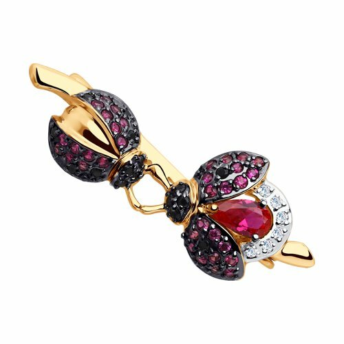 Брошь, красное золото, 585 проба, фианит