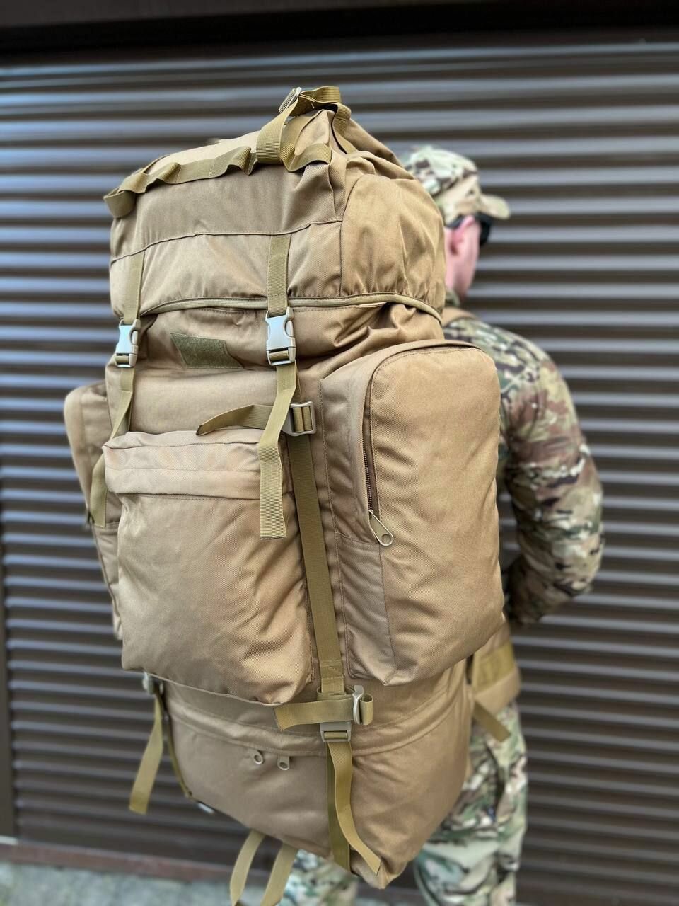 Тактический рюкзак Шторм с каркасной рамой/баул походный 120 литров койот