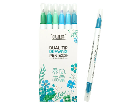 Маркер выделитель 6 цв. DB-293 "Зеленые" двусторонний (линер+скошенный) на водной основе, уп ПВХ