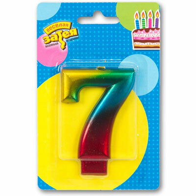 Свеча -цифра "7" Радуга металлик 8см/V