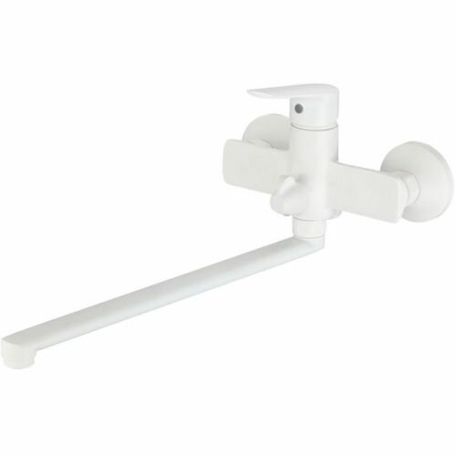 Смеситель для ванны Osgard с длинным изливом segel white 95223, керамический дивертор, в комплекте шланг и 3-х режимная лейка, белый матовый