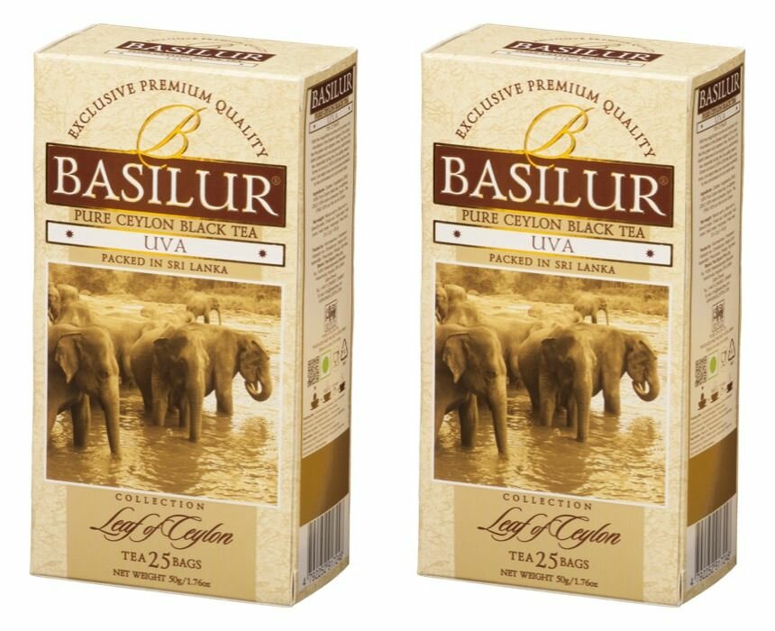 Basilur Чай черный в пакетиках , лист цейлона ува,25 пак, 2 уп