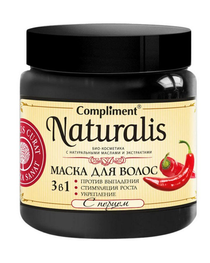 Compliment Naturalis - С Перцем Маска для волос 3 в 1 "против выпадения. Стимуляция роста. Укрепление" для всех типов волос 500 мл.