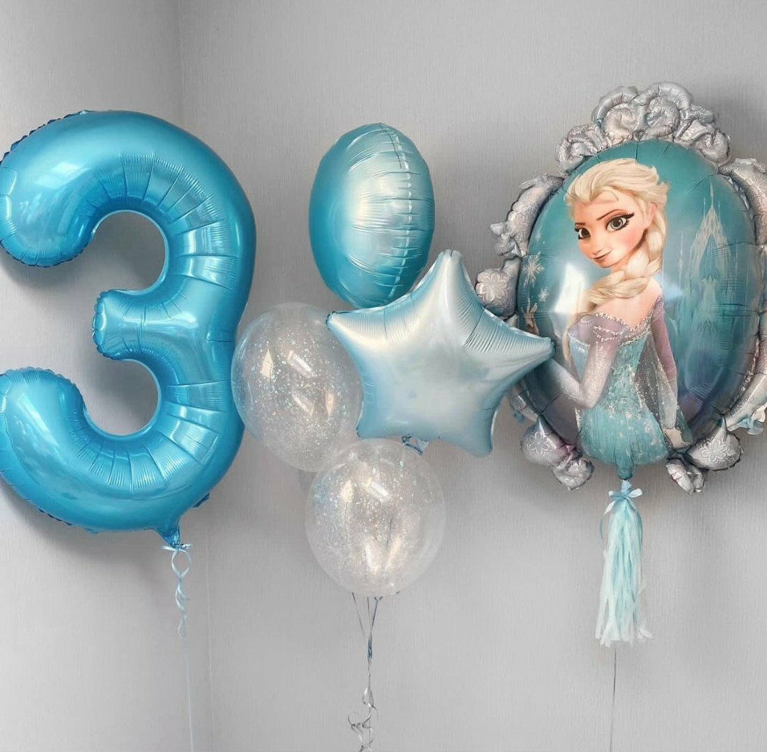Шарики в стиле "Холодное сердце" с цифрой и шаром "Отражением Эльзы"