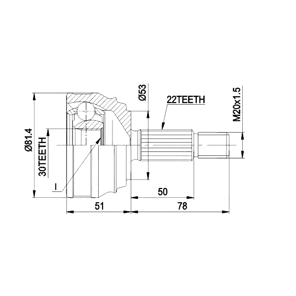 PATRON PCV1021 (019149899 / 171498099A / 171498099C) шрус наружн к-кт 22x53x30 VW: Golf (Гольф) II, jetta II 8.83-, vento 1.4-1.6 1