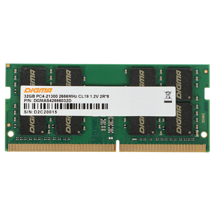 Оперативная память SO-DIMM DDR4 32Gb PC-21300 2666Mhz CL19 Digma DGMAS42666032D