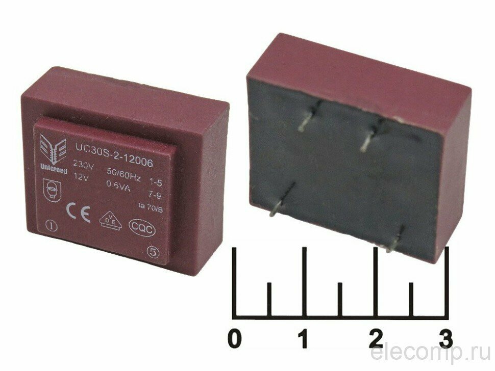 Трансформатор 12V 0.05A UC30S-2-12006