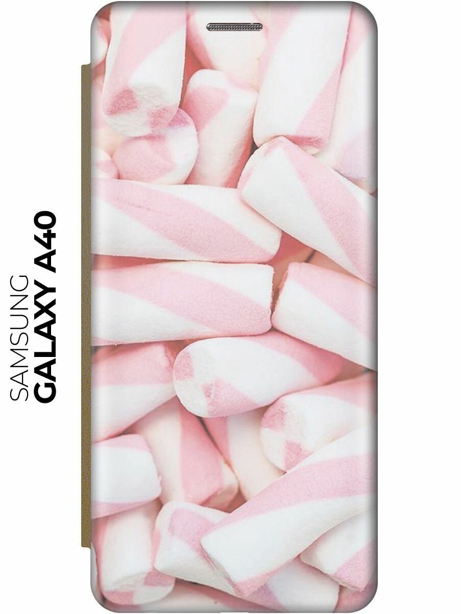 Чехол-книжка Бело-розовые зефирки на Samsung Galaxy A40 / Самсунг А40 золотой