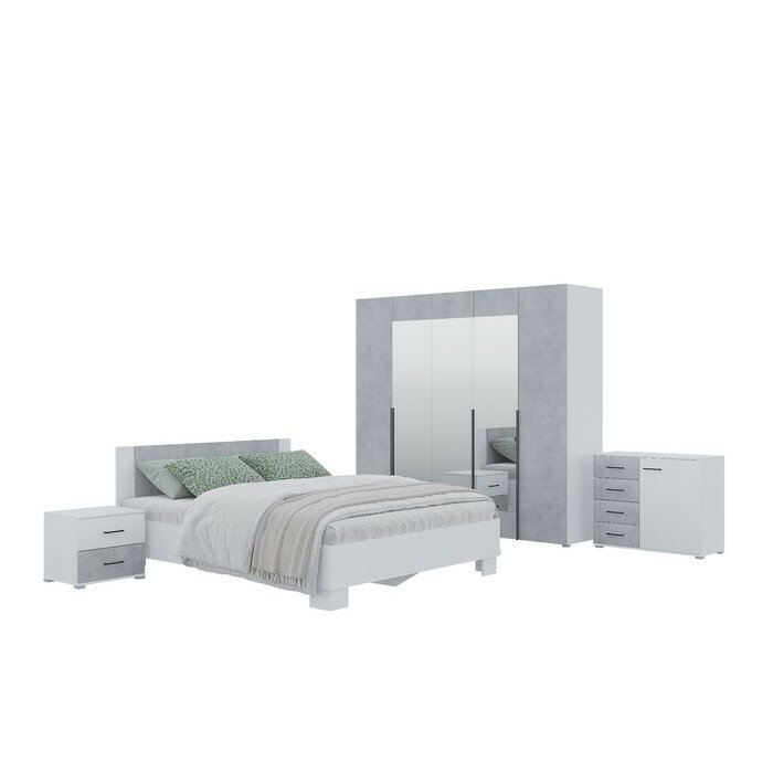 Спальный гарнитур «Бостон», комплект 5 предметов, цвет белый/бетон