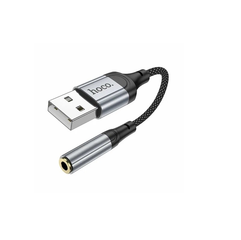 Аудио переходник HOCO LS36, USB-Jack 3,5 мм, тканевая оплётка, серый