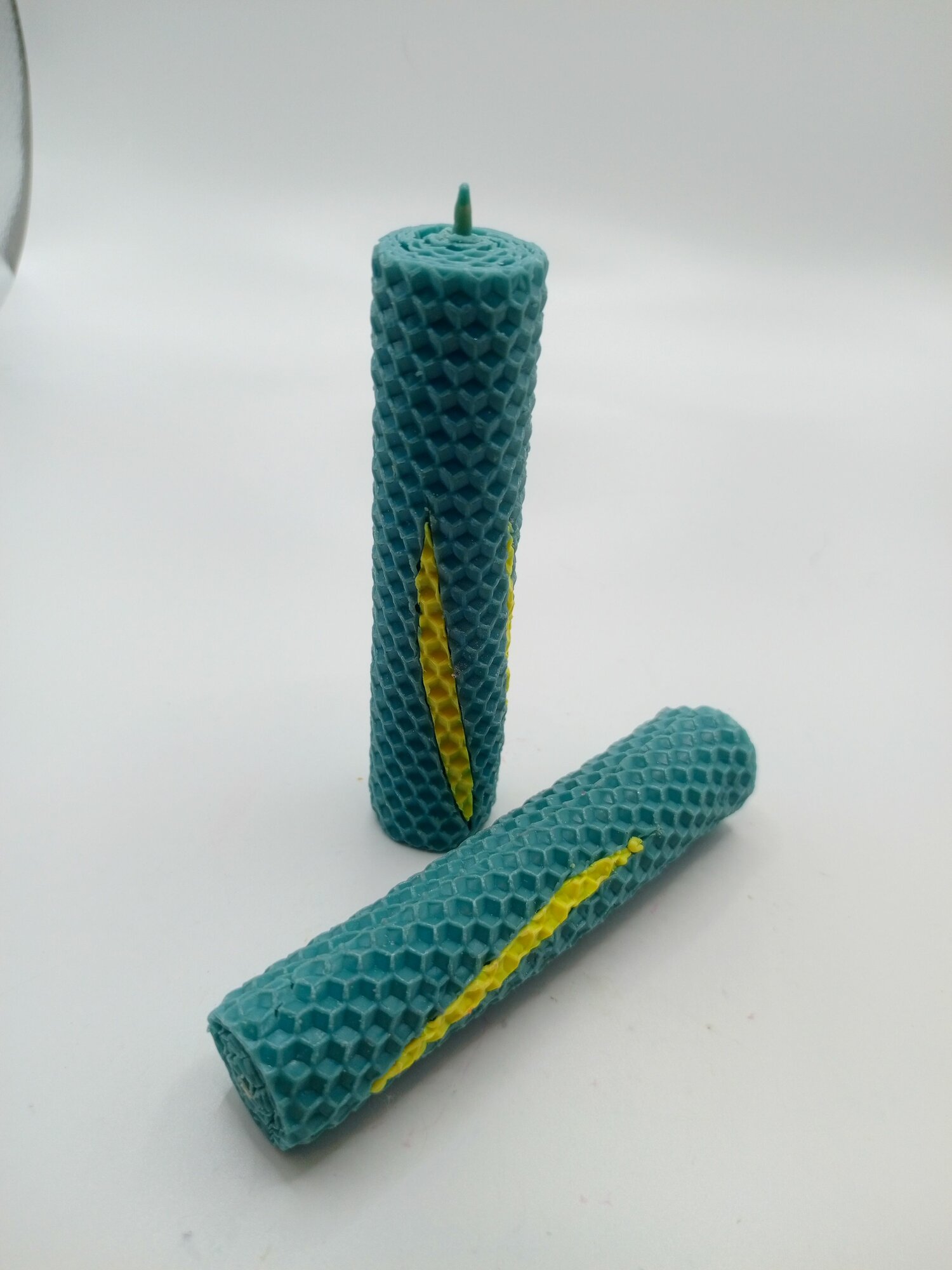 Свечи бирюзовые с лавандой, набор пара 14,5х4,5