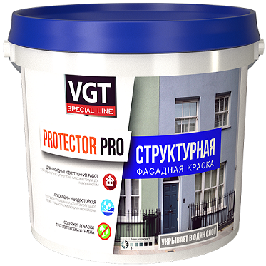 Краска Фасадная Структурная VGT Protector Pro 7кг Зерно 0.5-1мм для Внутренних и Наружных Работ / ВГТ Протектор Про.