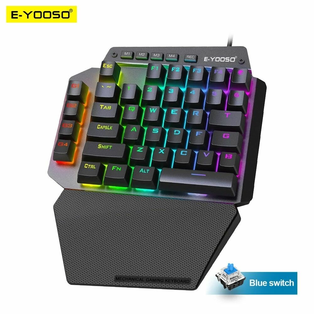 Механическая игровая клавиатура E-YOOSO K-700 для работы одной рукой со светодиодной RGB-подсветкой и 6 встроенными макроклавишами